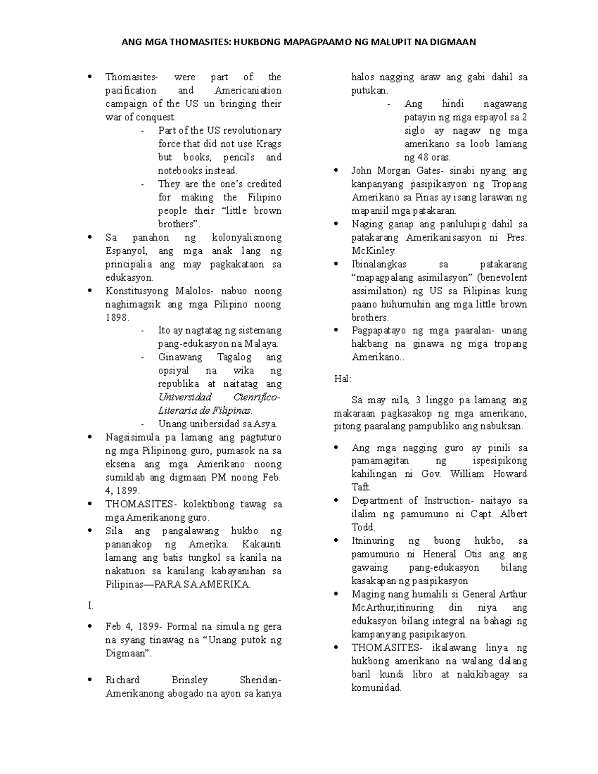 Thomasites - Filipinohiya Reviewer - Thomasites- were part of the ...