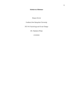 PSY 491 Assignment 1-2 Milestone - Shaune Leister Module one Milestone ...