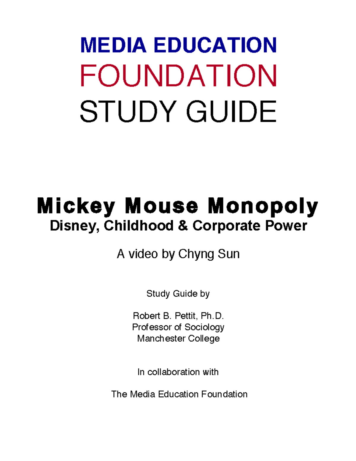 Mickey Mouse Monopoly Discussion Guide - MEDIA EDUCATION FOUNDATION ...