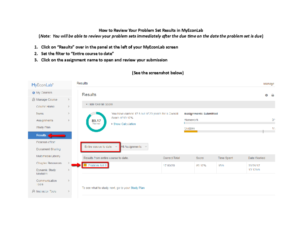 How to Review Your Problem Set Results in My Econ Lab - How to Review ...