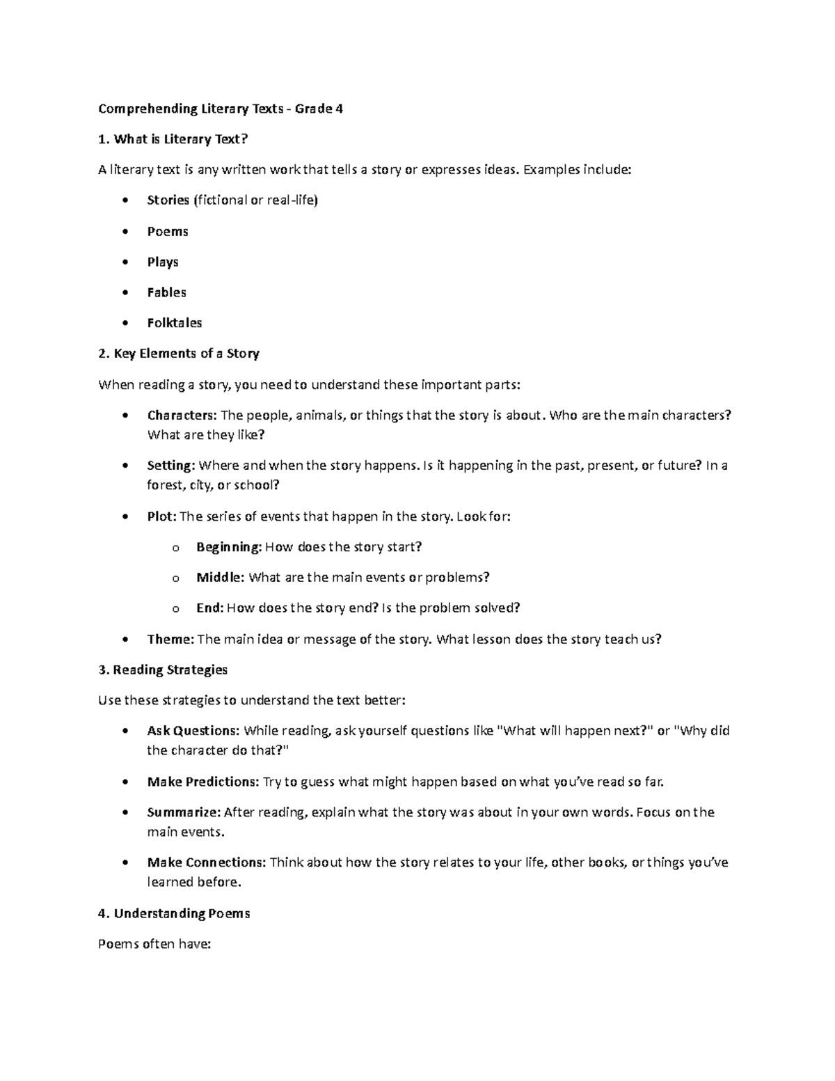Jea reviewer - nothint - Comprehending Literary Texts - Grade 4 What is ...