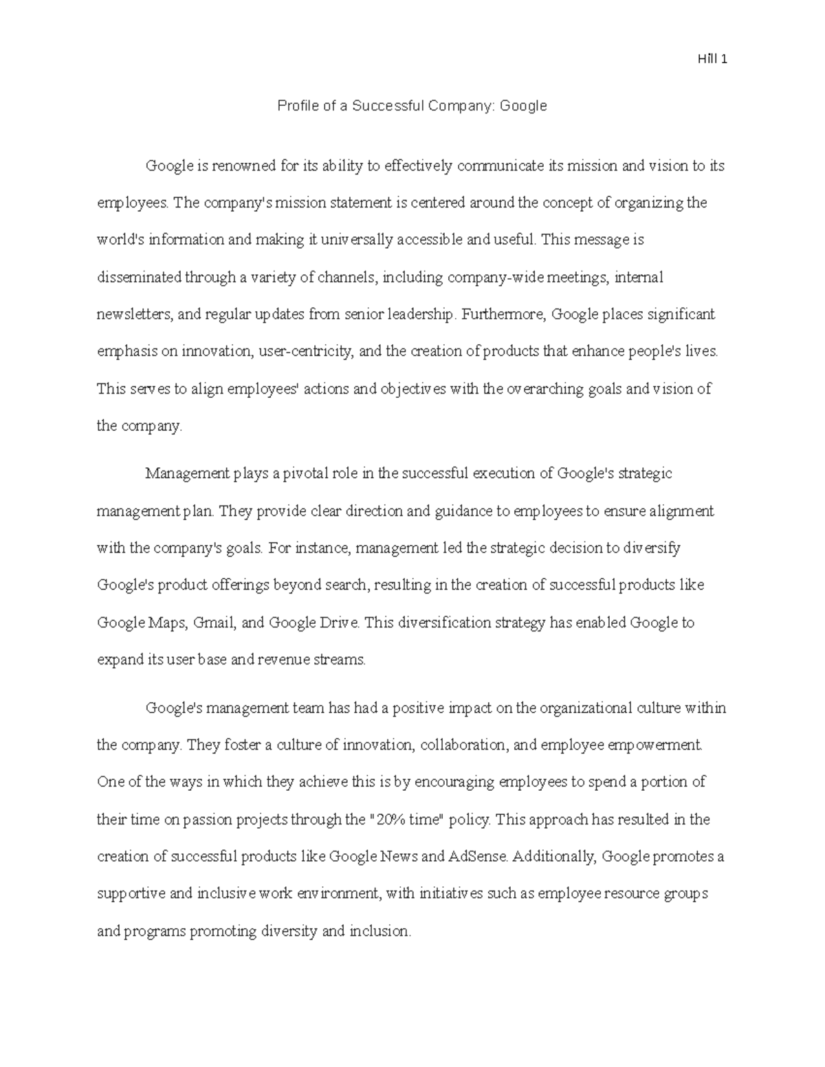 Google Mod 3 - Successful company - Hill 1 Profile of a Successful ...