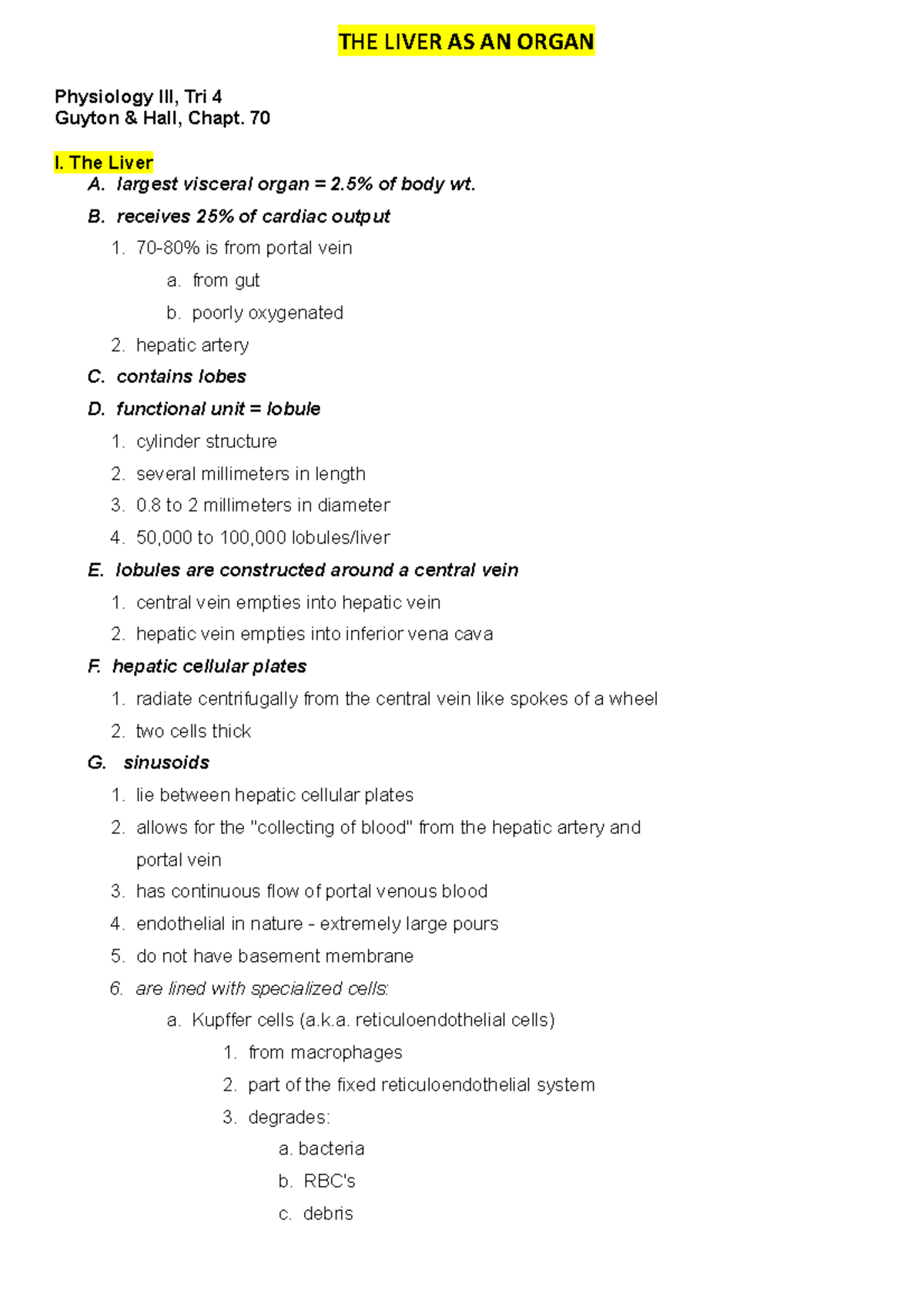L5 - The Liver as an Organ - THE LIVER AS AN ORGAN Physiology III, Tri ...