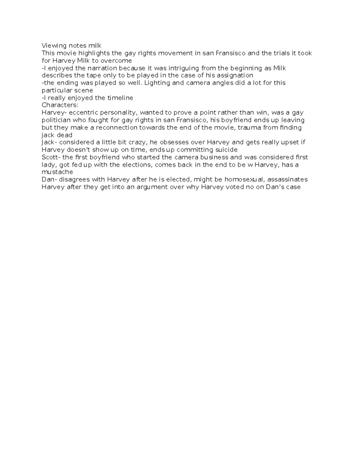 Viewing Notes Milk - Viewing notes milk This movie highlights the gay ...