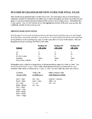 Spanish 2- Final Exam Study Guide
