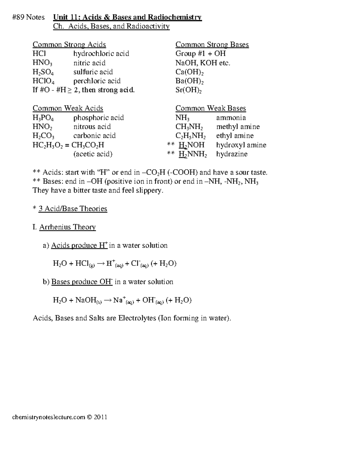 acids bases radio - #89 Notes Unit 11: Acids & Bases and Radiochemistry ...