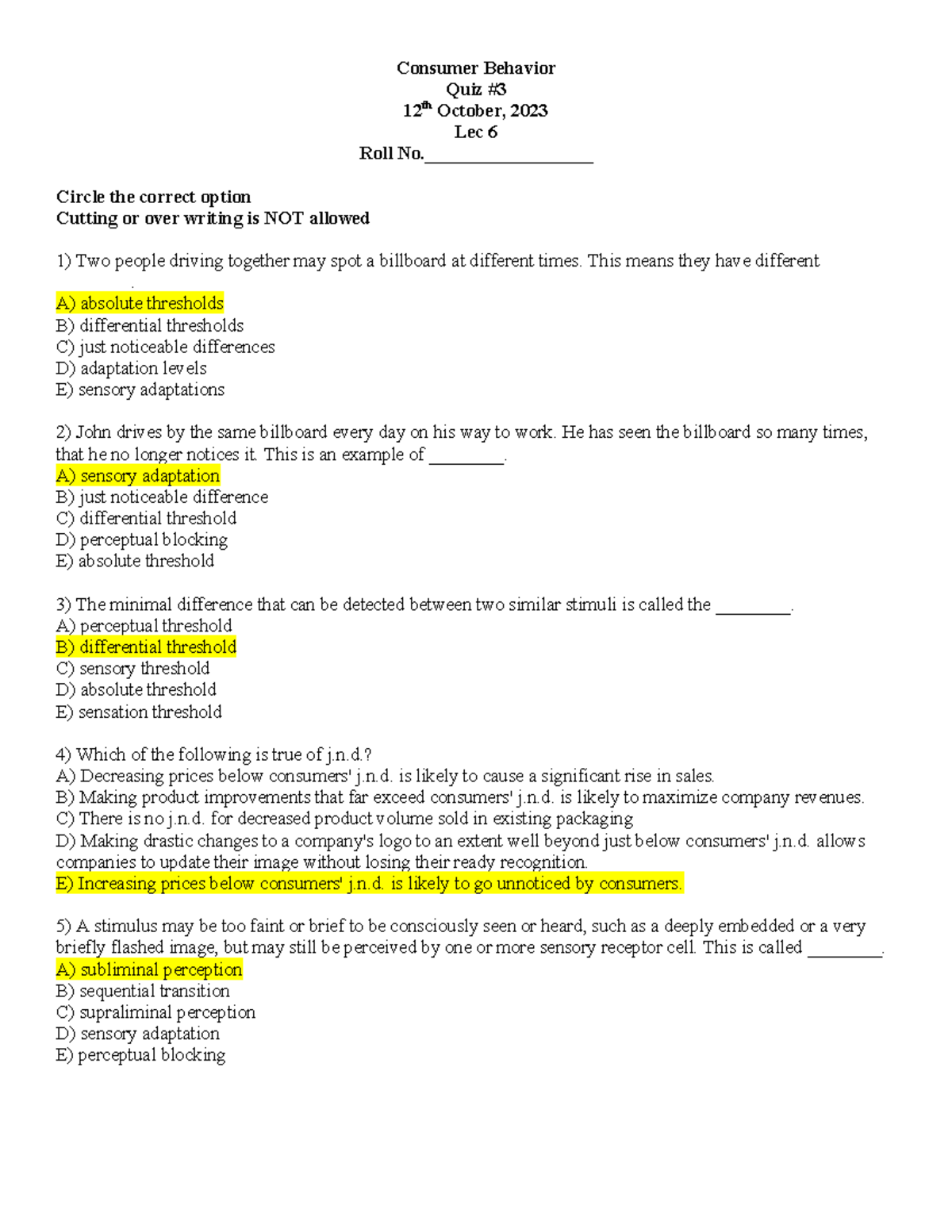 Consumer Behavior BSBA-Q 3 - Consumer Behavior Quiz # 12 th October ...