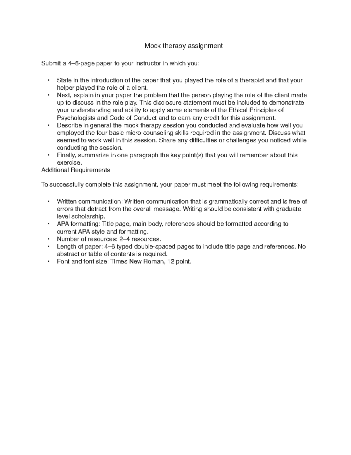 Blank 6 - Coursework instructions - Mock therapy assignment Submit a 4 ...