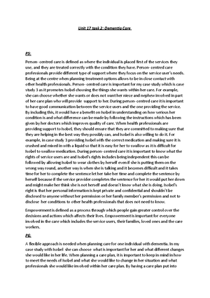 UNIT 17 Dementia CARE TASK 1 - Unit 17 M1-D1 resub: M1: Vascular ...