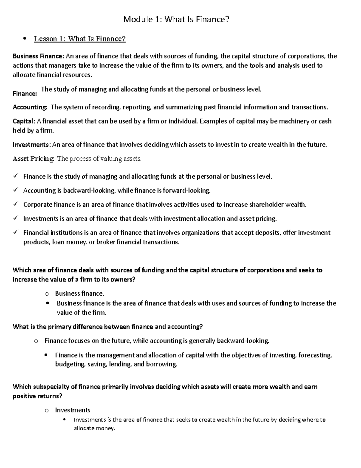 Lesson 1 What Is Finance - Module 1: What Is Finance? Lesson 1: What Is ...