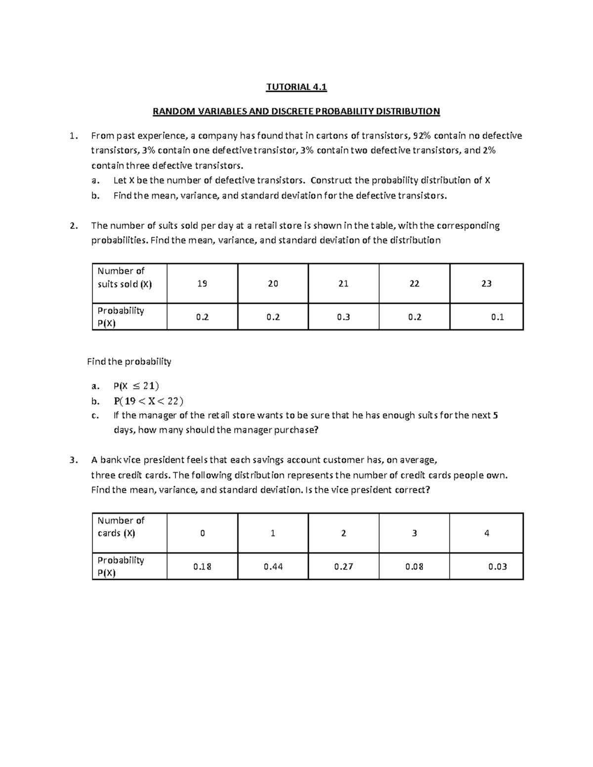 Tutorial - Lesson 4 - TUTORIAL 4. RANDOM VARIABLES AND DISCRETE PROBABILITY DISTRIBUTION From ...