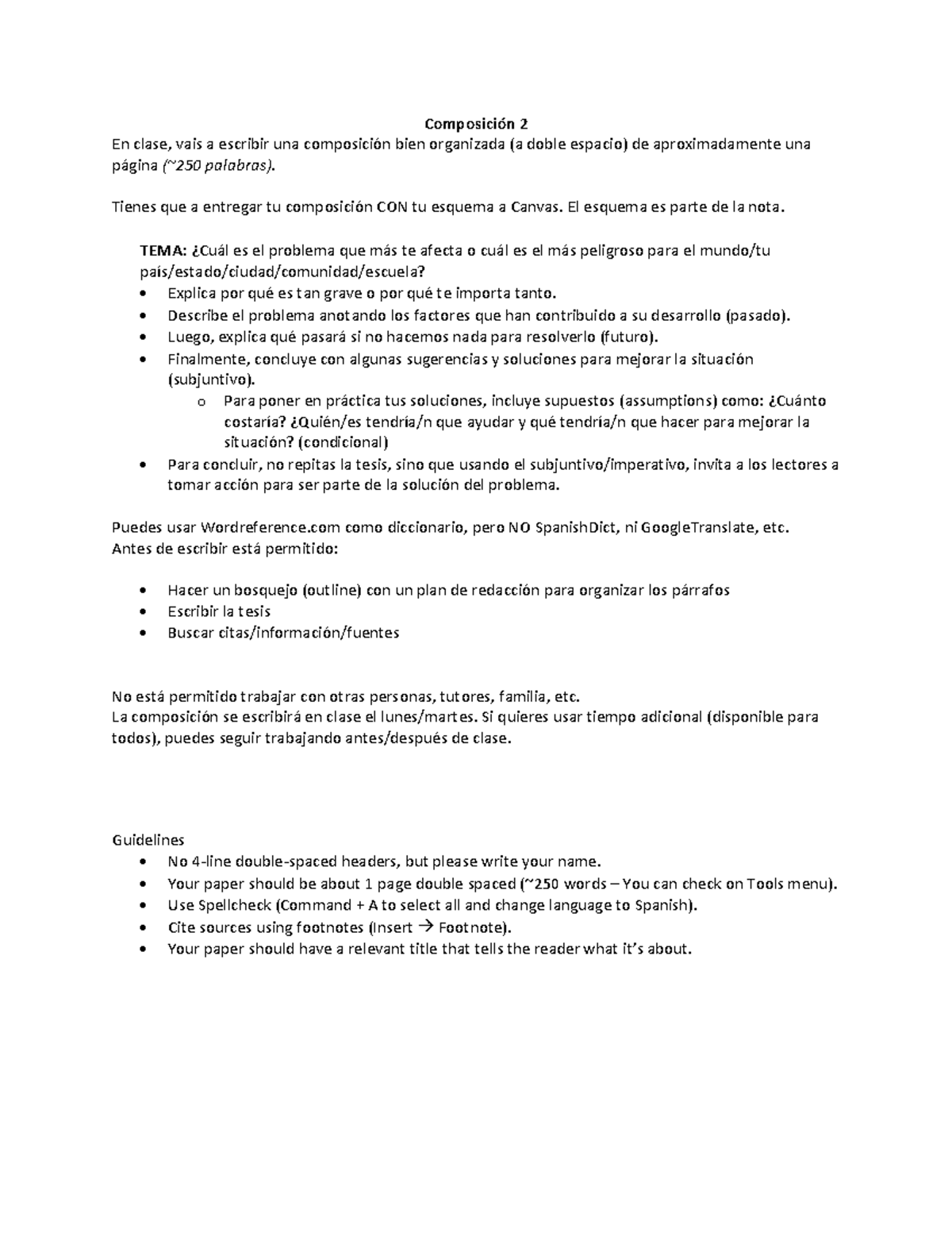 Composición 2 - Esquema y ejemplo - En clase, vais a escribir una ...