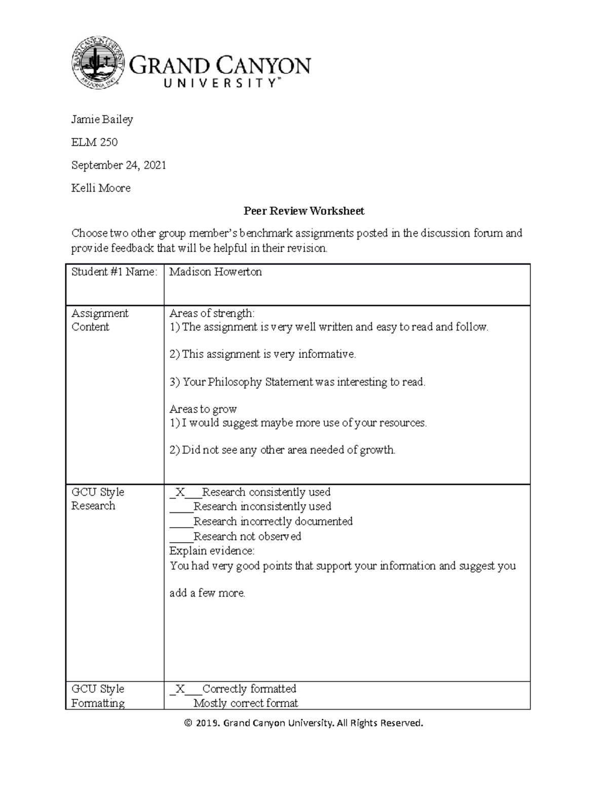 ELM-250 Peer Review Worksheet - ELM-250 - GCU - Studocu