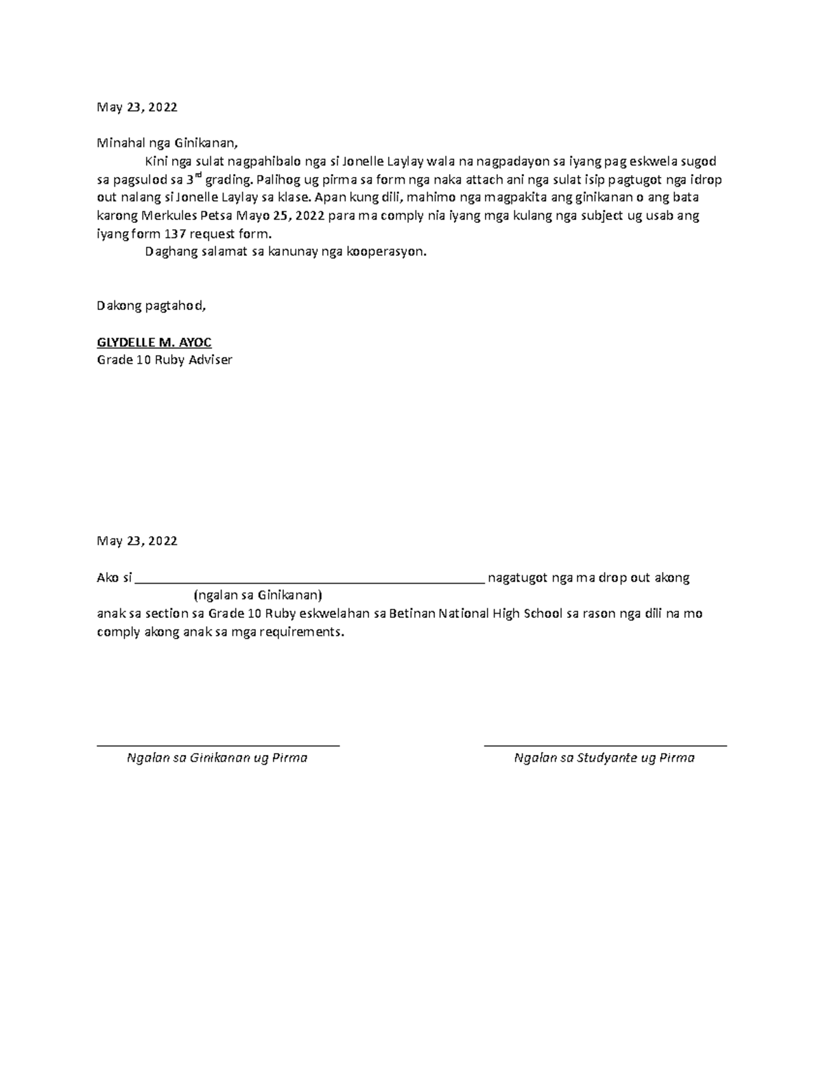 Drop Out Form - drop out form for absentee students - May 23, 2022 ...