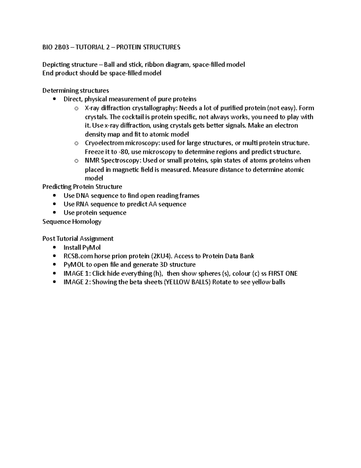 BIO 2B03 Tutorial 2 Information - BIO 2B03 – TUTORIAL 2 – PROTEIN ...