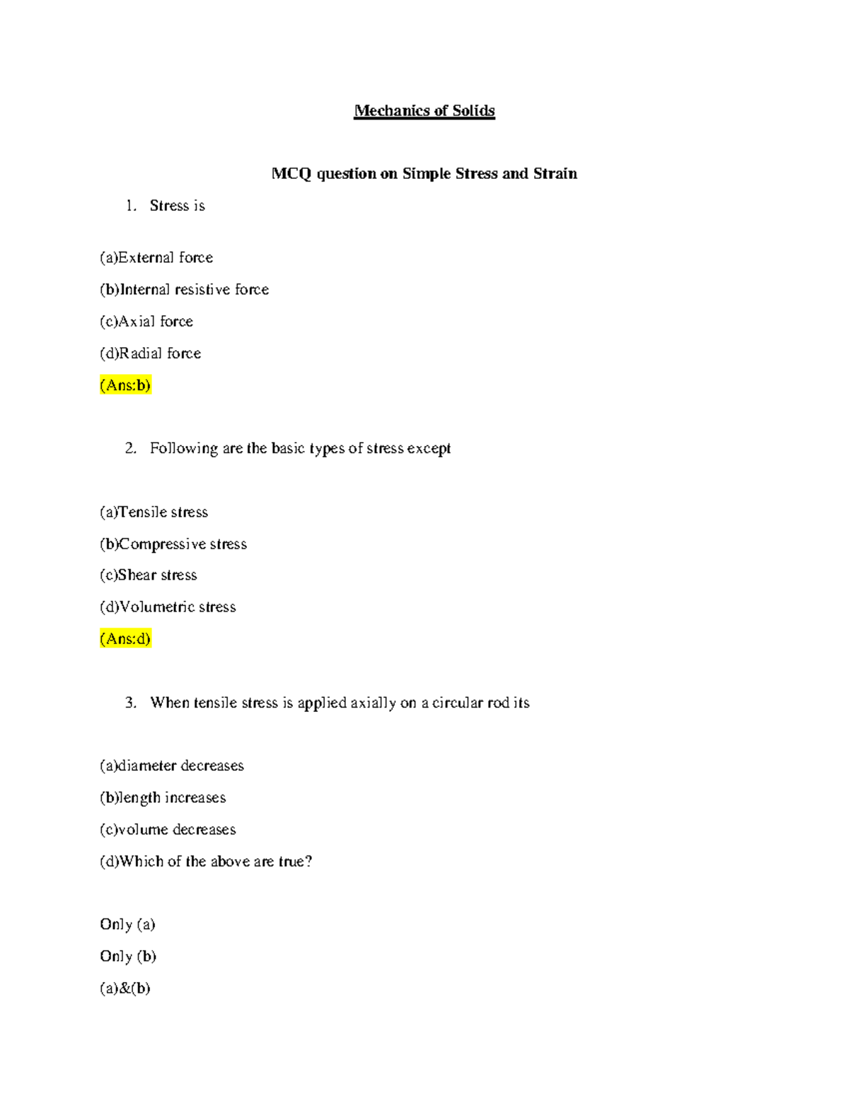 Mechanics-of-solids - Mechanics of solid - Mechanics of Solids MCQ ...