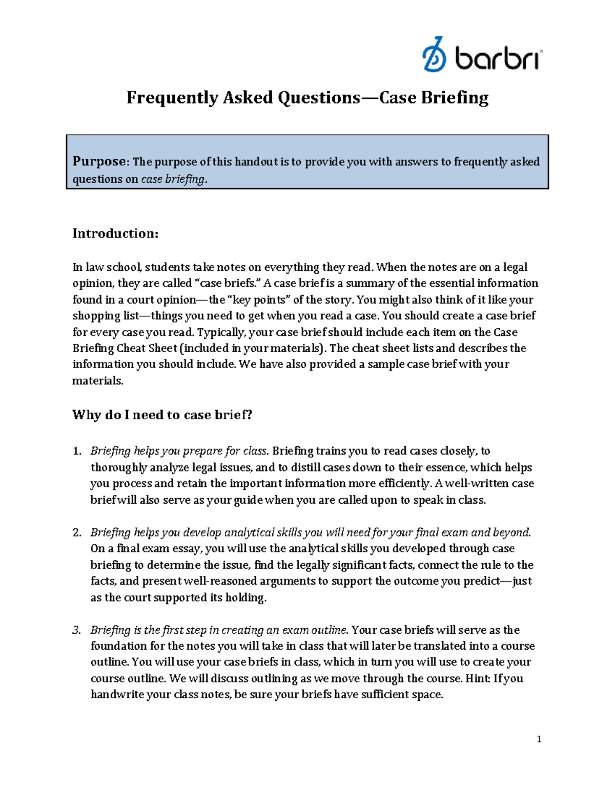 FAQ - Case Briefing - 1 Frequently Asked Questions—Case Briefing ...