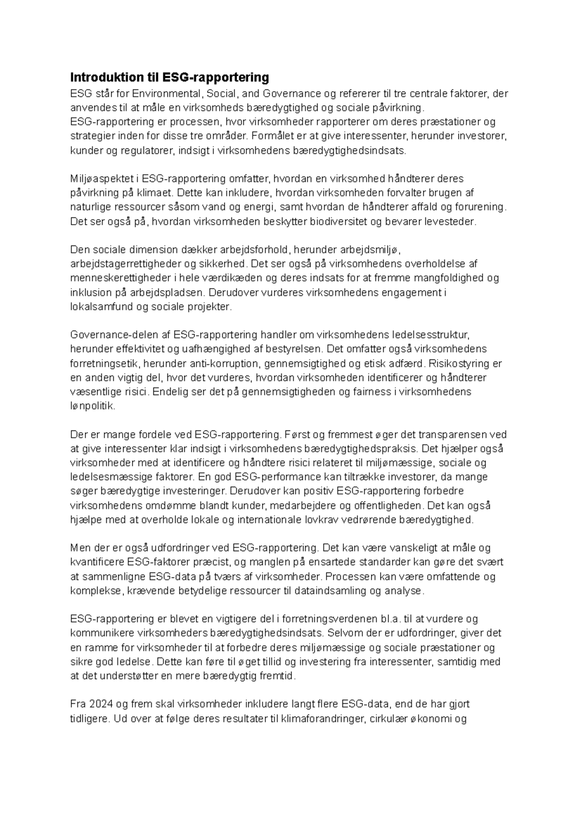 Introduktion til ESG-rapportering - ESG-rapportering er processen, hvor ...