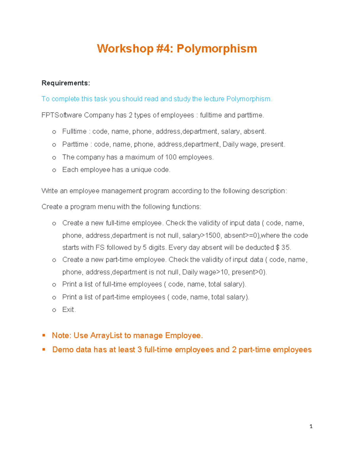 Workshop 4 - test - Workshop #4: Polymorphism Requirements: To complete ...