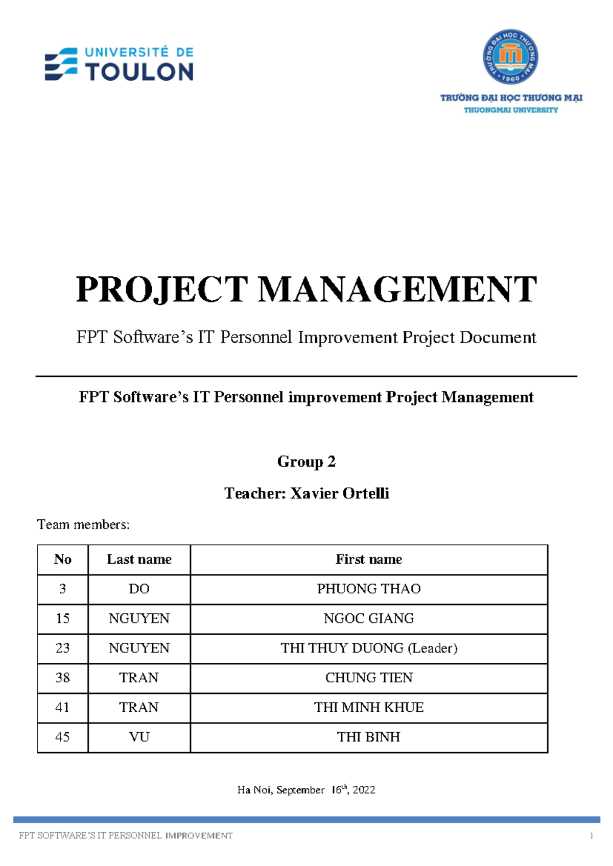 Example PID 1 - gdsgjdkfl - PROJECT MANAGEMENT FPT Software’s IT ...