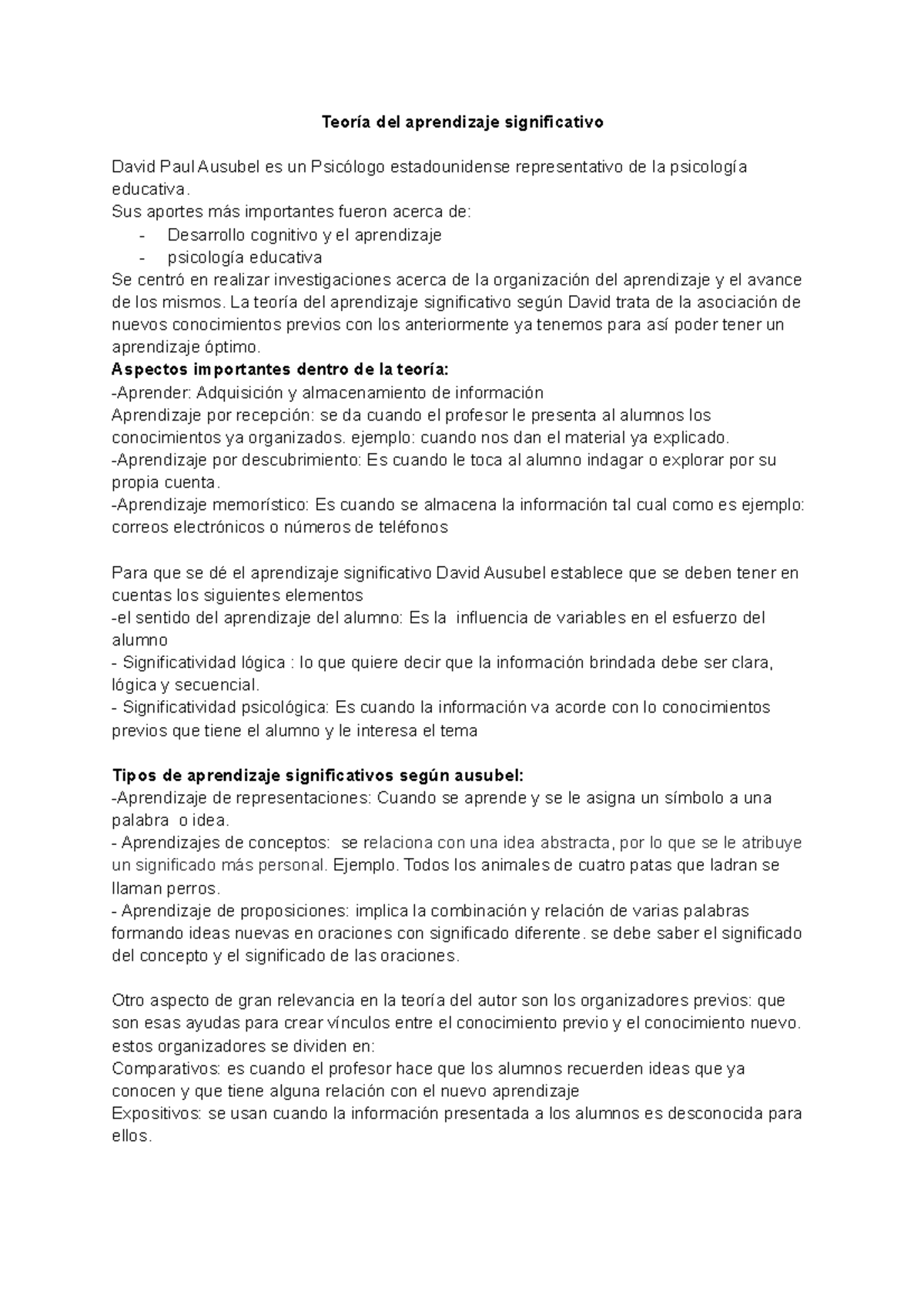 Teoría del aprendizaje significativo - Teoría del aprendizaje ...