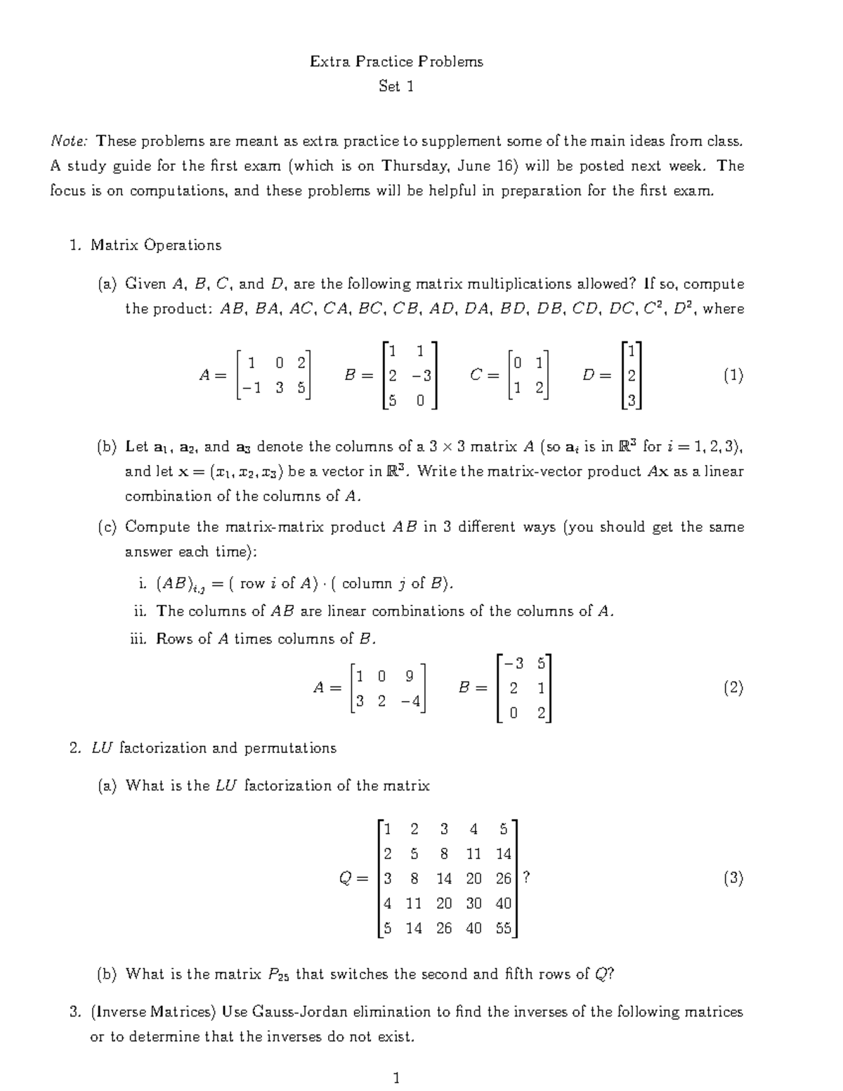 Extra Practice Problems Set 1 - Extra Practice Problems Set 1 Note:These problems are meant as ...