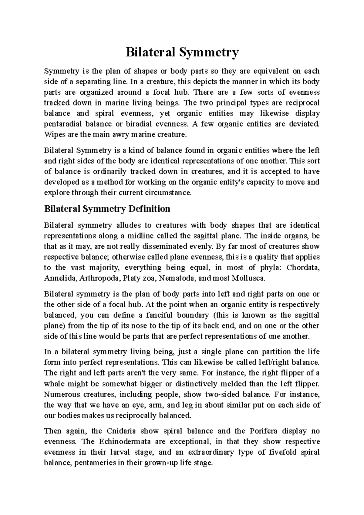 Bilateral Symmetry - Bilateral Symmetry Symmetry is the plan of shapes ...