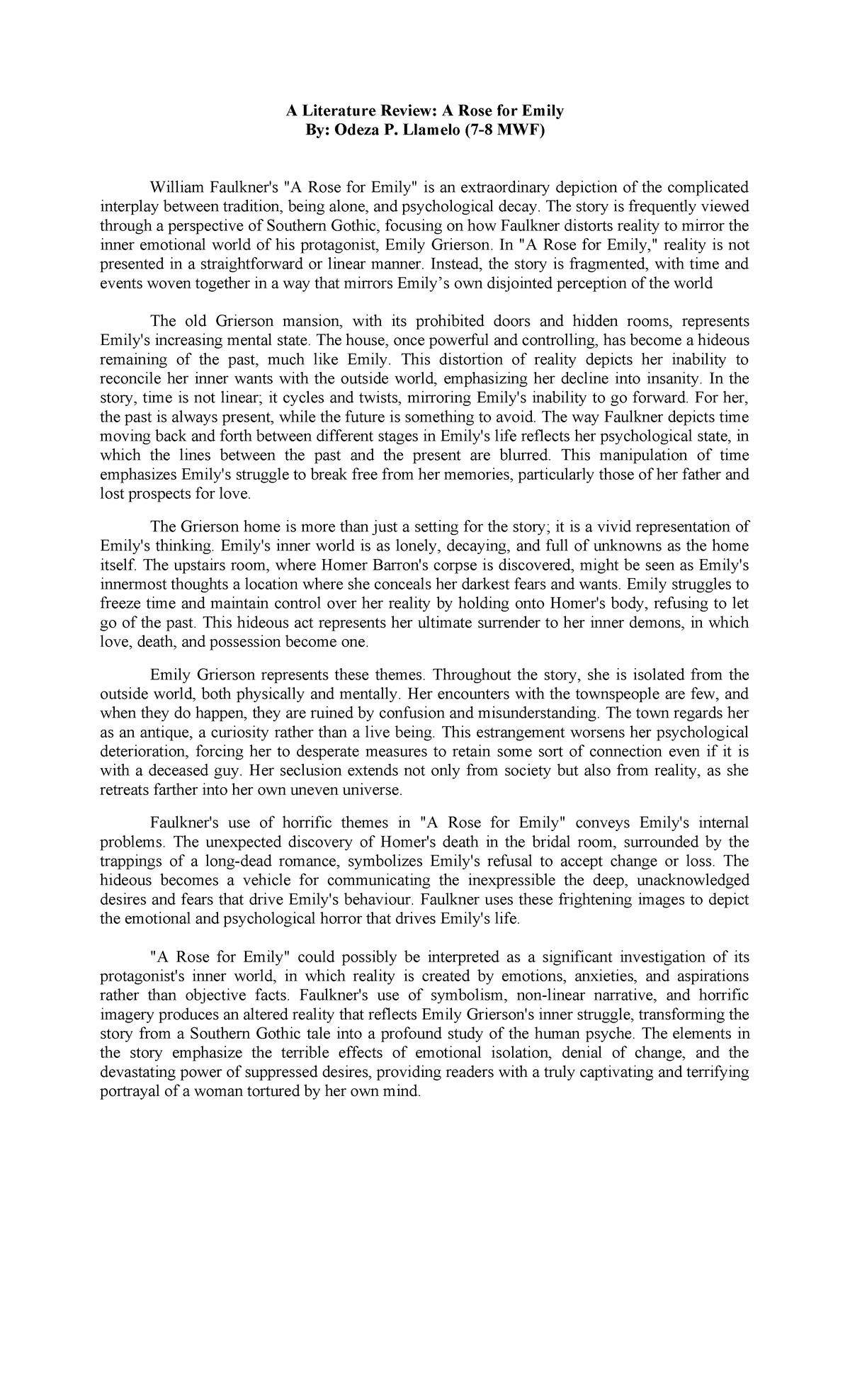 A Literature Review(A rose for emily) deza ganda - A Literature Review ...