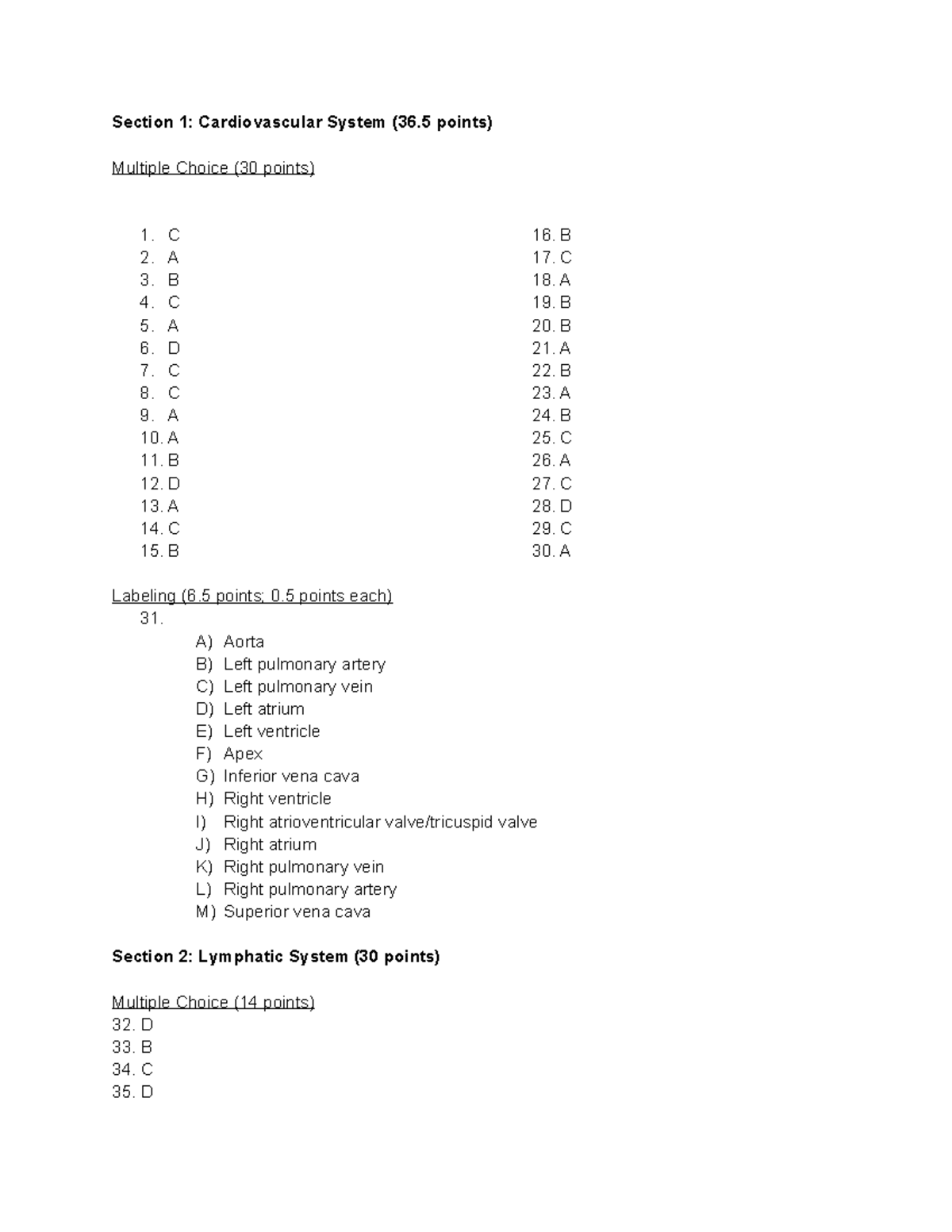 Anatomy - asd - Section 1: Cardiovascular System (36 points) Multiple ...