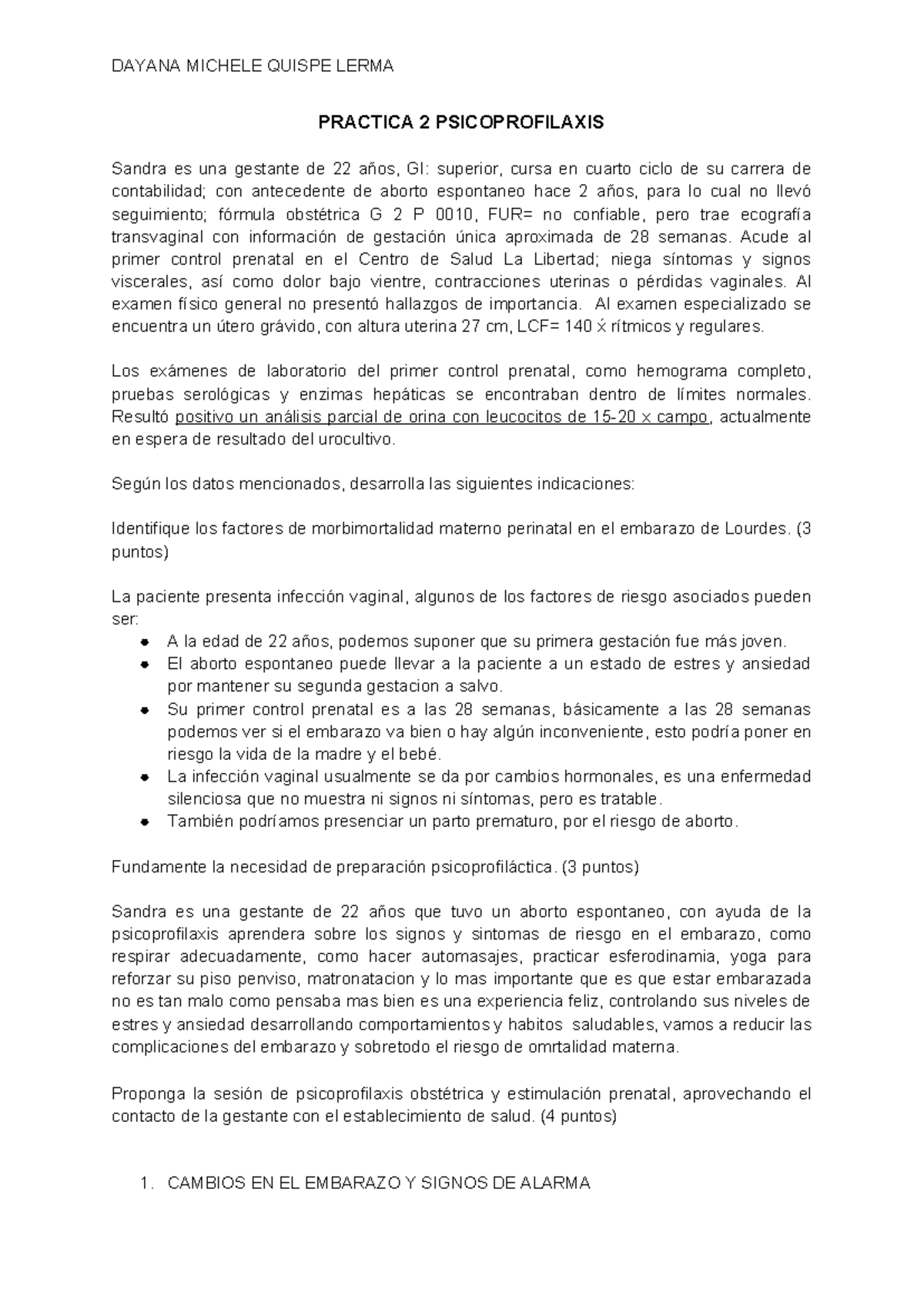 Practica 2 Psicoprofilaxis - DAYANA MICHELE QUISPE LERMA PRACTICA 2 ...