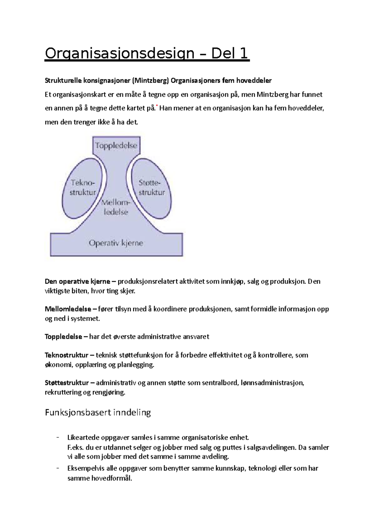 Organisasjonsdesign - Han mener at en organisasjon kan ha fem ...