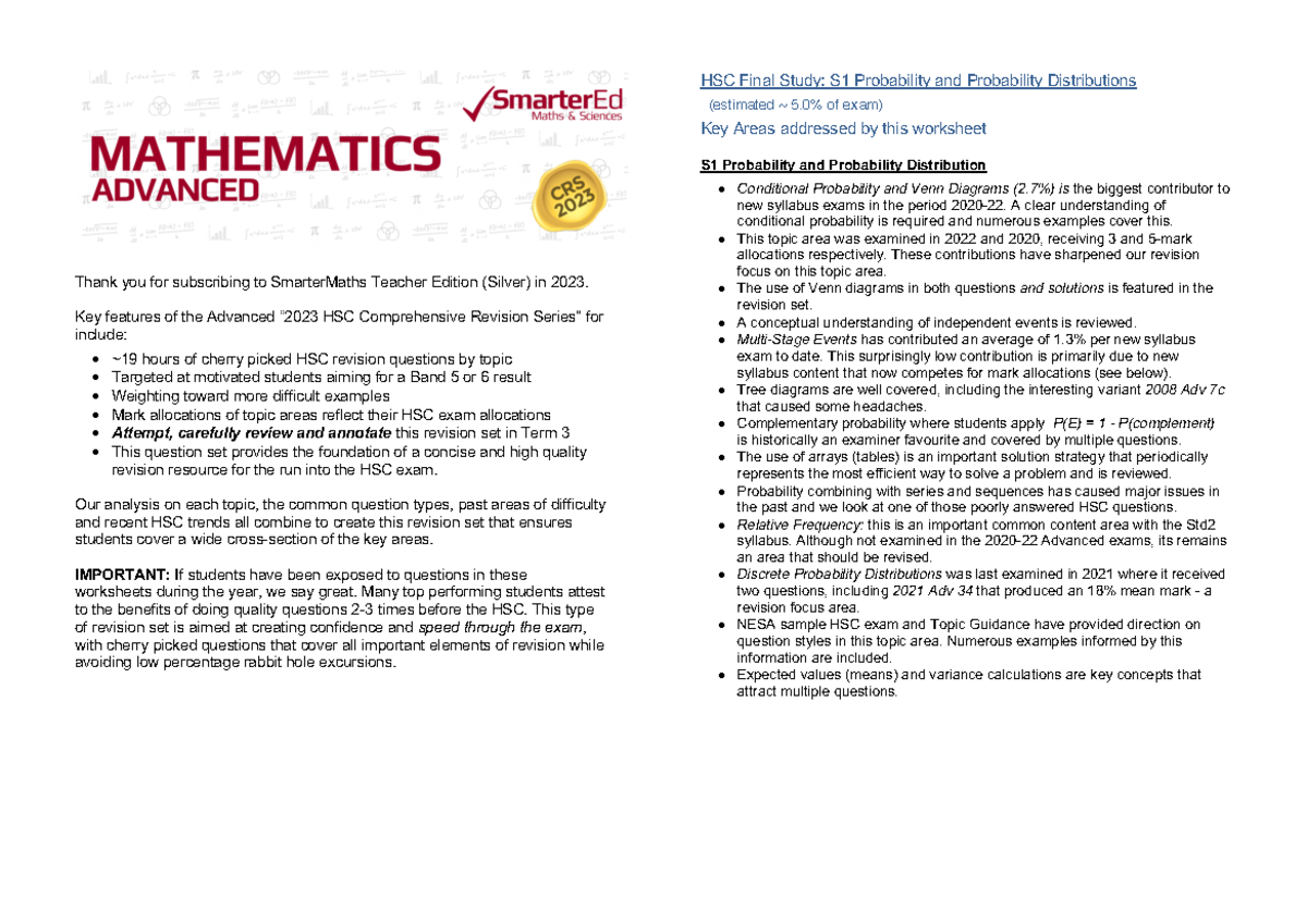 Statistics - HSC specific questions with answers - Thank you for ...