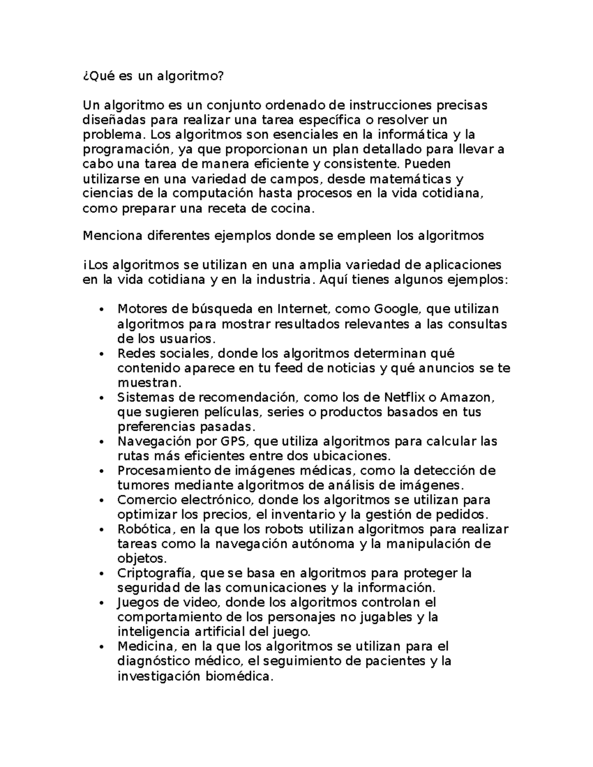 Trabajo algoritmos - ,lkkkkk - ¿Qué es un algoritmo? Un algoritmo es un ...