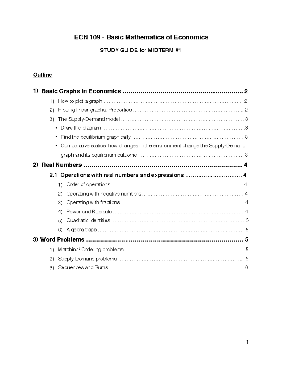 ECN 109 Study guide - ECN 109 Basic Mathematics of Economics STUDY ...