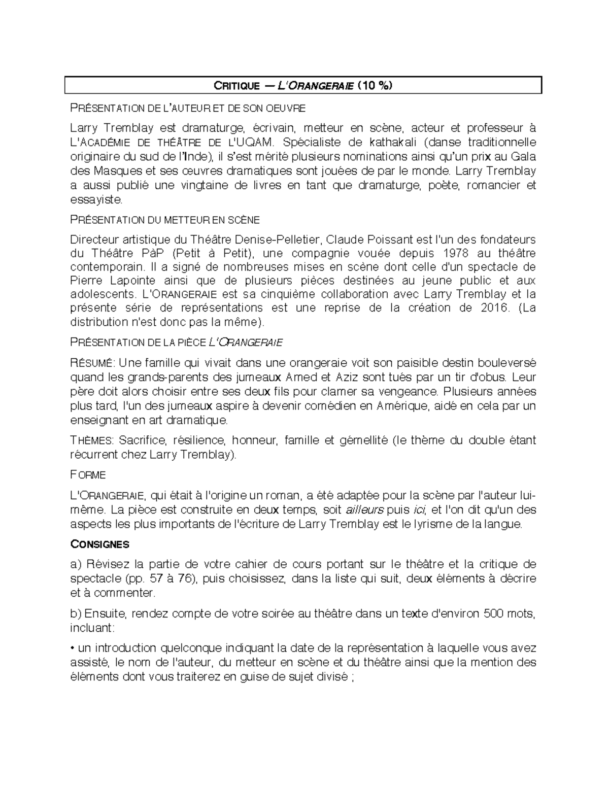 4EA - Larry Tremblay - crit - CRITIQUE — L'ORANGERAIE (10 % ...