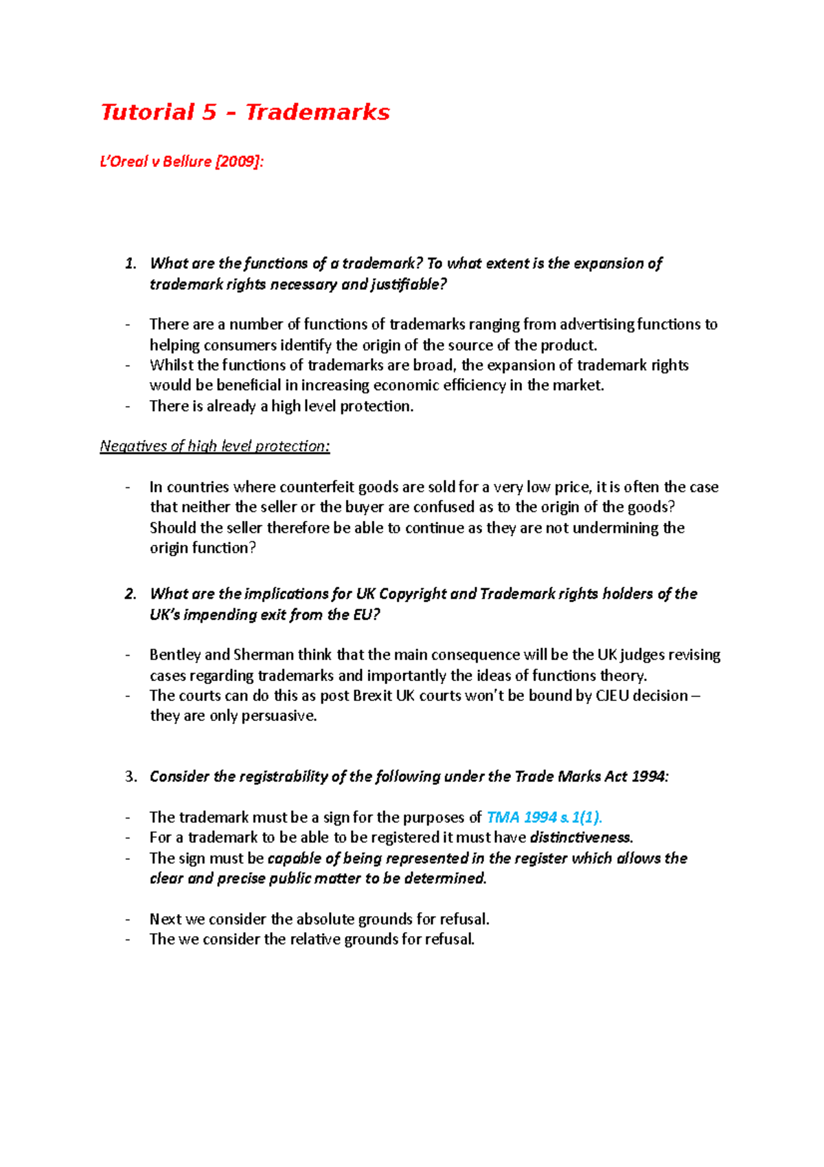 5.) Trademarks - Tutorial 5 – Trademarks L’Oreal v Bellure [2009]: What ...