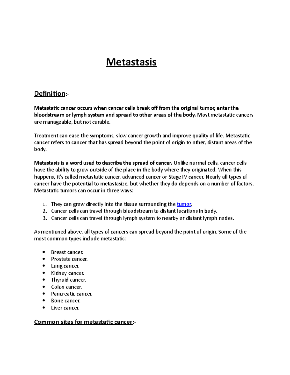 Metastasis lctr 6 lctr 6 - Metastasis Definition:- Metastatic cancer ...