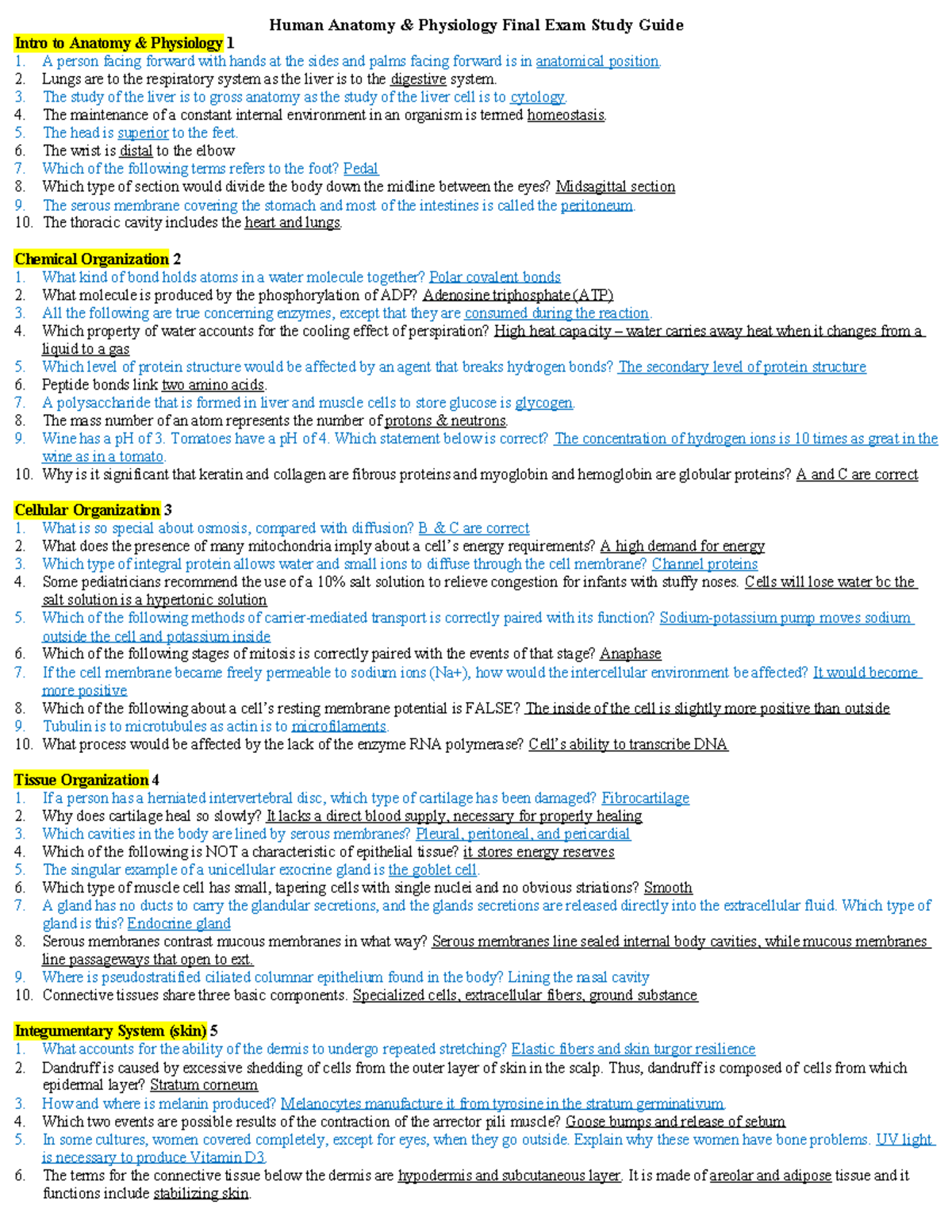 AP Final Exam Study Guide.docx - Human Anatomy & Physiology Final Exam Study Guide Intro to ...