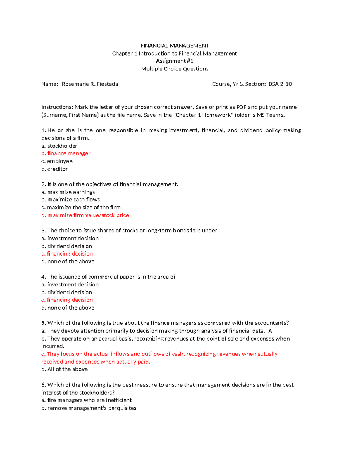 Financial Management - for studying - FINANCIAL MANAGEMENT Chapter 1 ...