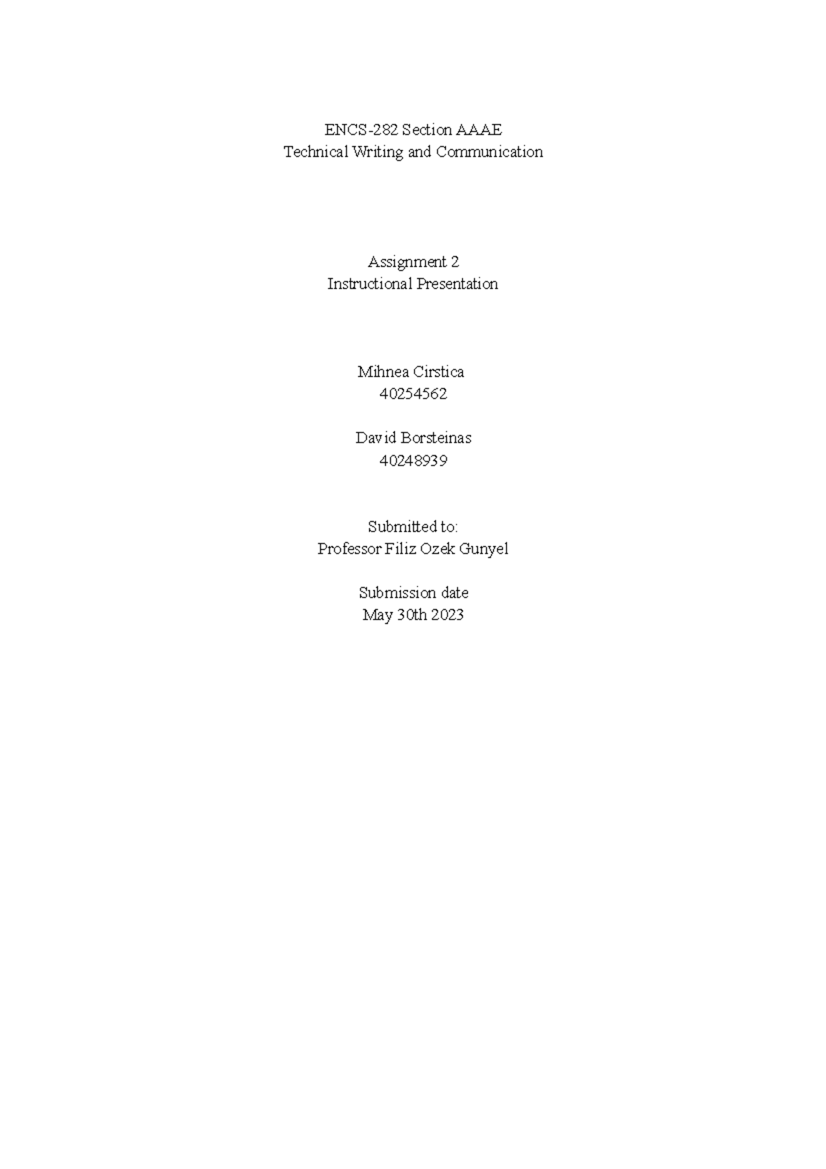 Instructional Presentation - ENCS-282 Section AAAE Technical Writing and Communication ...