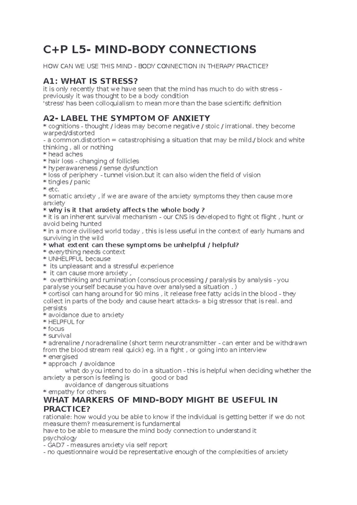 C - HOW CAN WE USE MIND-BODY CONNECTION IN THERAPY PRACTICE? - C+P L5 ...