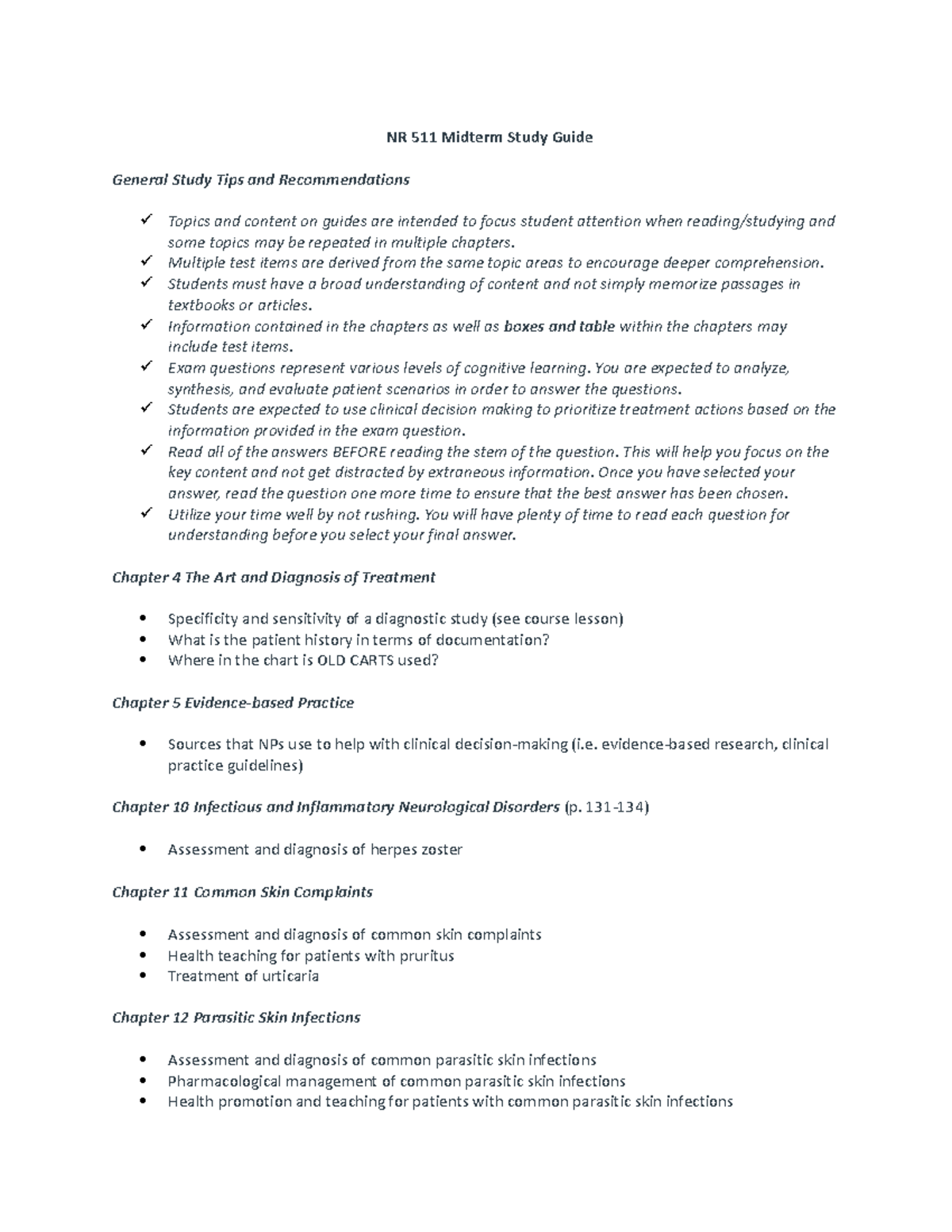 NR511 Midterm Exam Study Guide - NR 511 Midterm Study Guide General Study Tips and ...