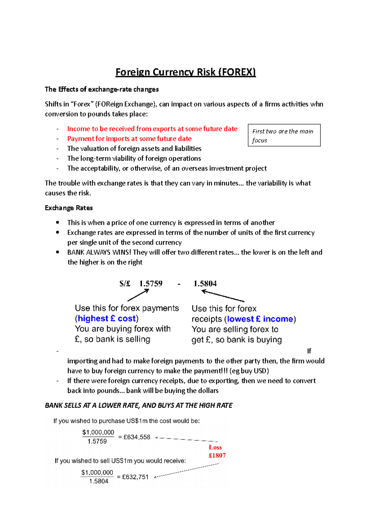 11. Forex - Lecture notes 11 - Foreign Currency Risk (FOREX) The ...