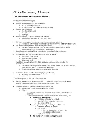 Chapter 9 - notes - CHAPTER 9: AUTOMATICALLY UNFAIR DISMISSALS 1 ...