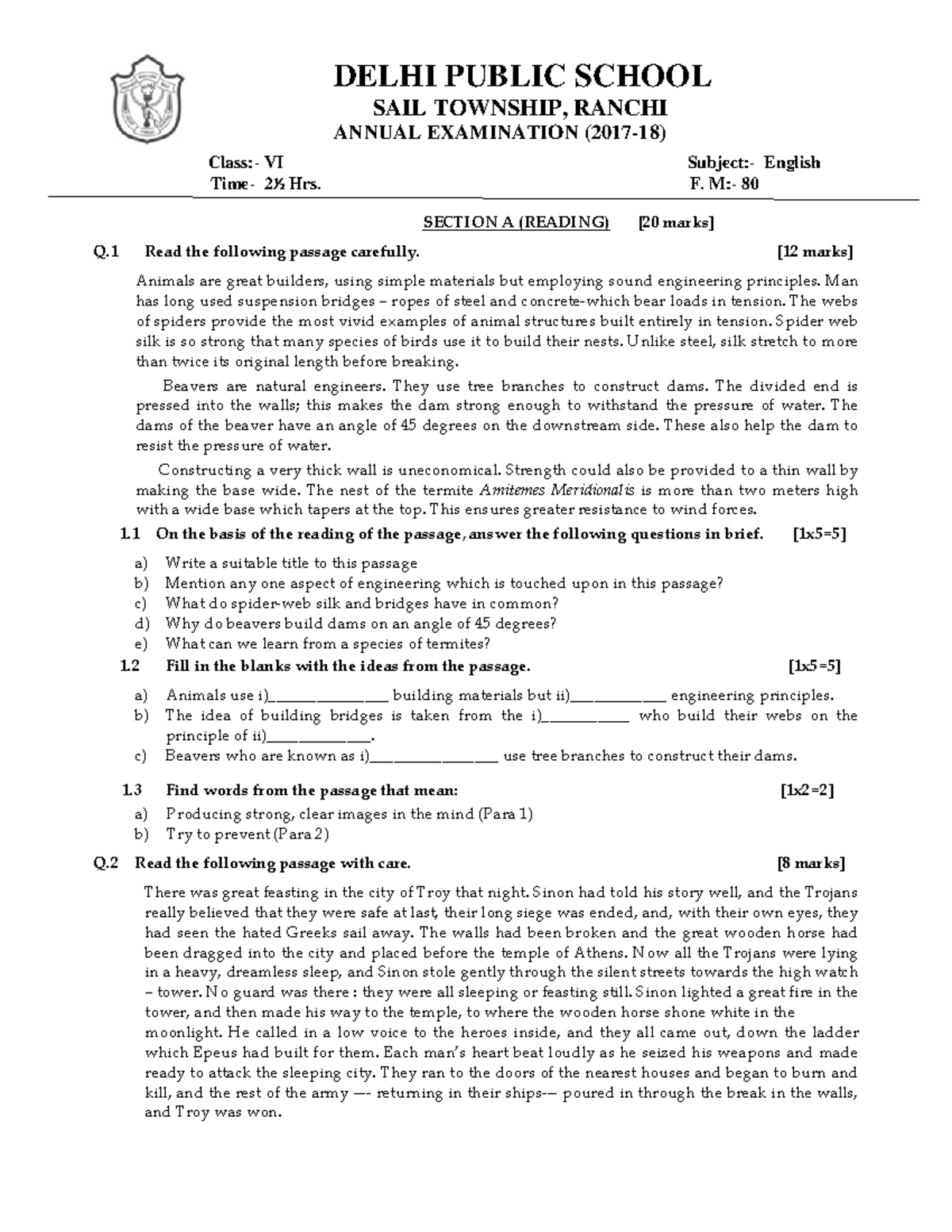 VI Annual 2017-18 - Question paper - DELHI PUBLIC SCHOOL SAIL TOWNSHIP ...