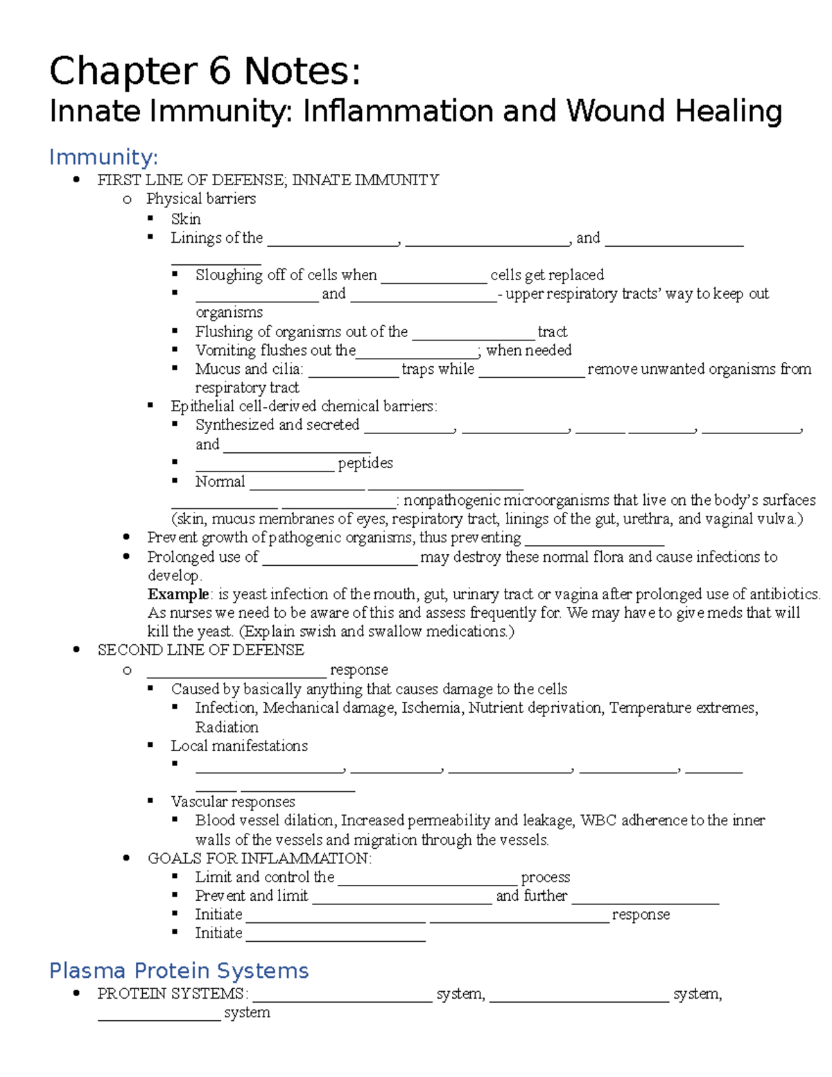 Chapter 6 Notes - Innate Immunity: Inflammation and Wound Healing ...