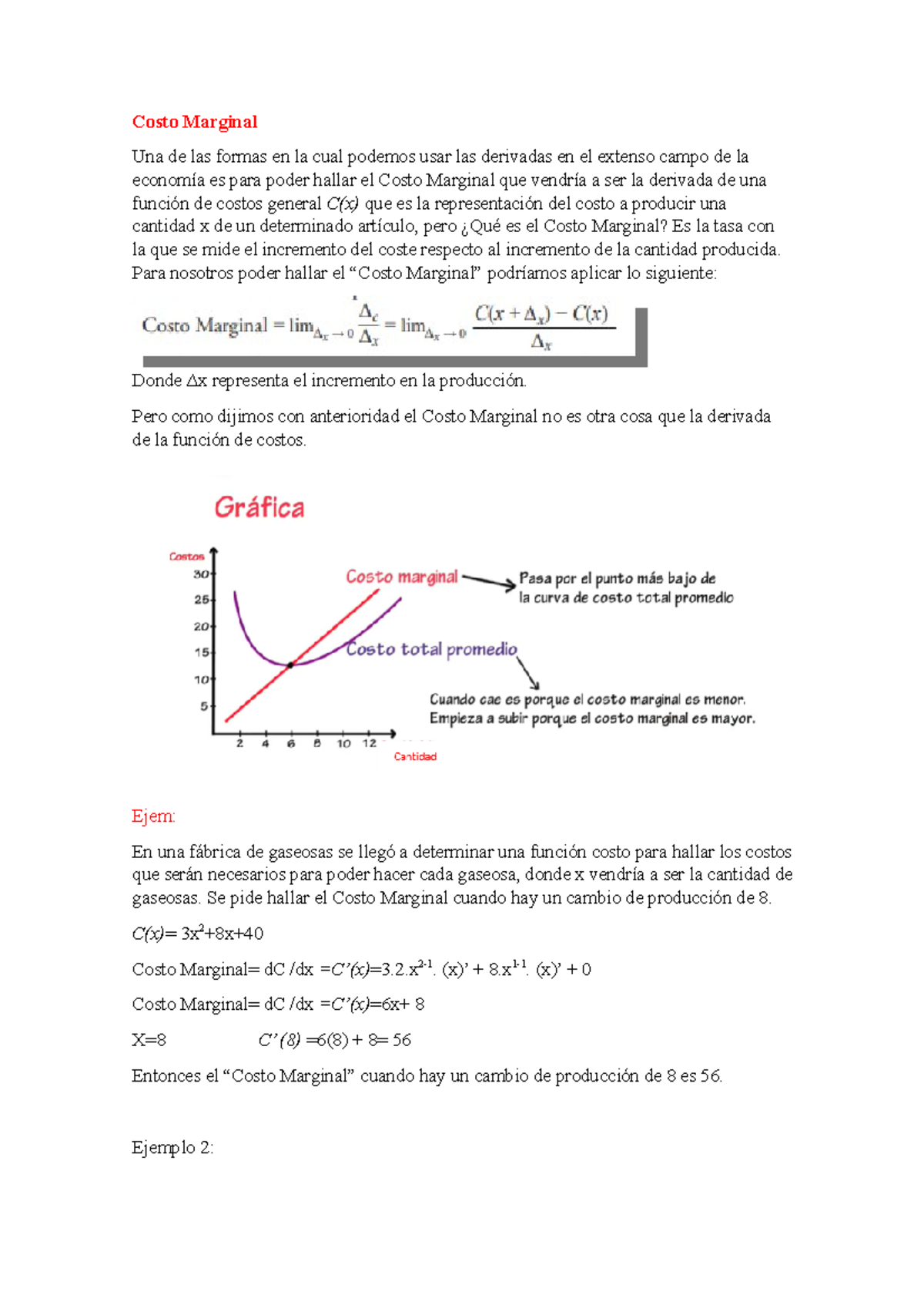 Costo Marginal definición y conceptos aplicados - Costo Marginal Una de ...