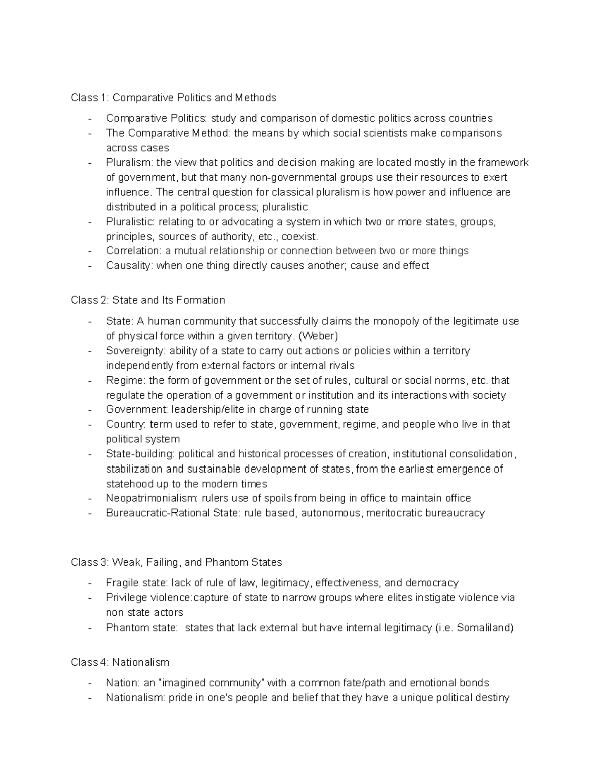 Key Terms PSC1001 - Class 1: Comparative Politics and Methods ...