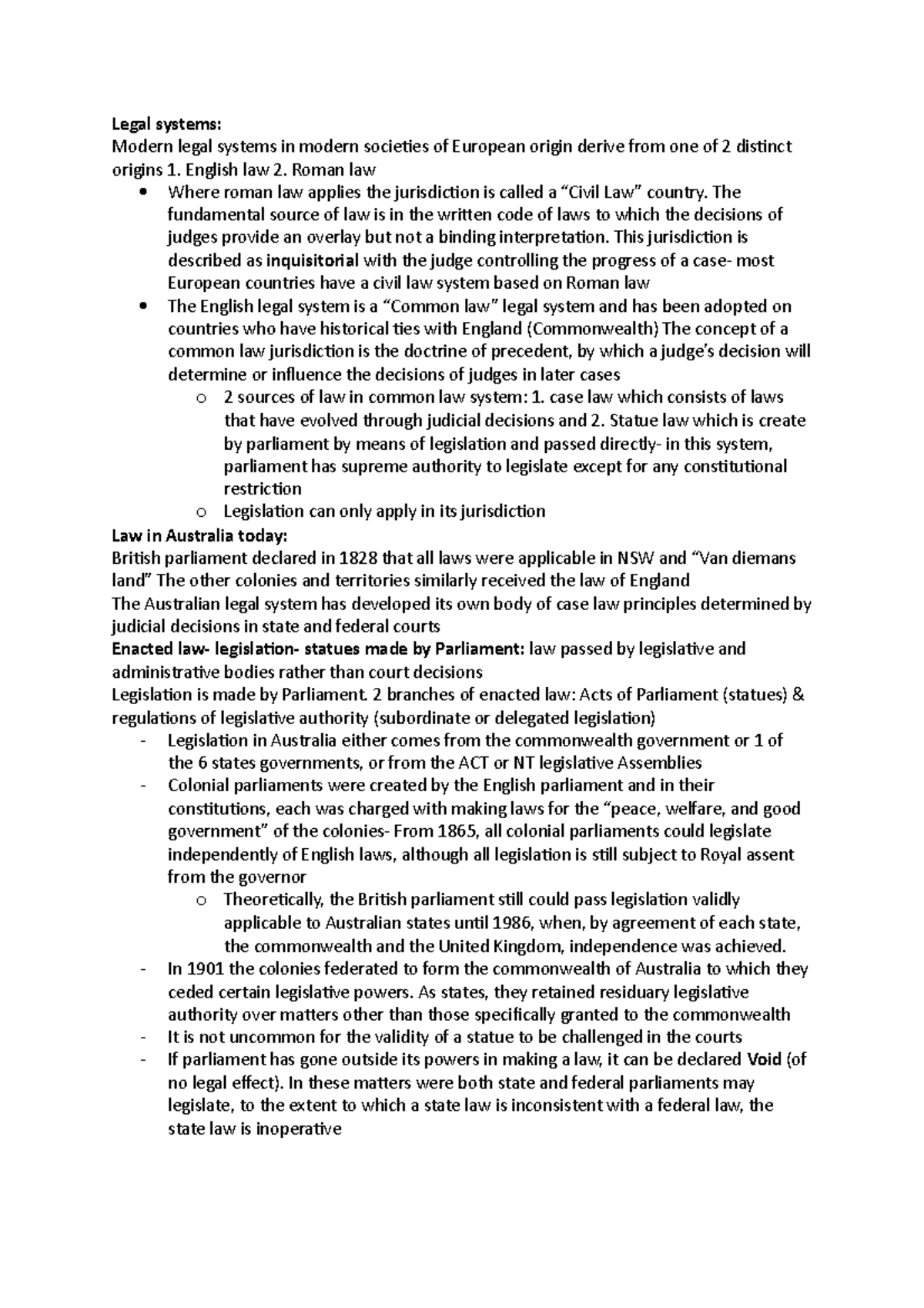 Legal systems - Lecture notes 1-3 - Legal systems: Modern legal systems ...