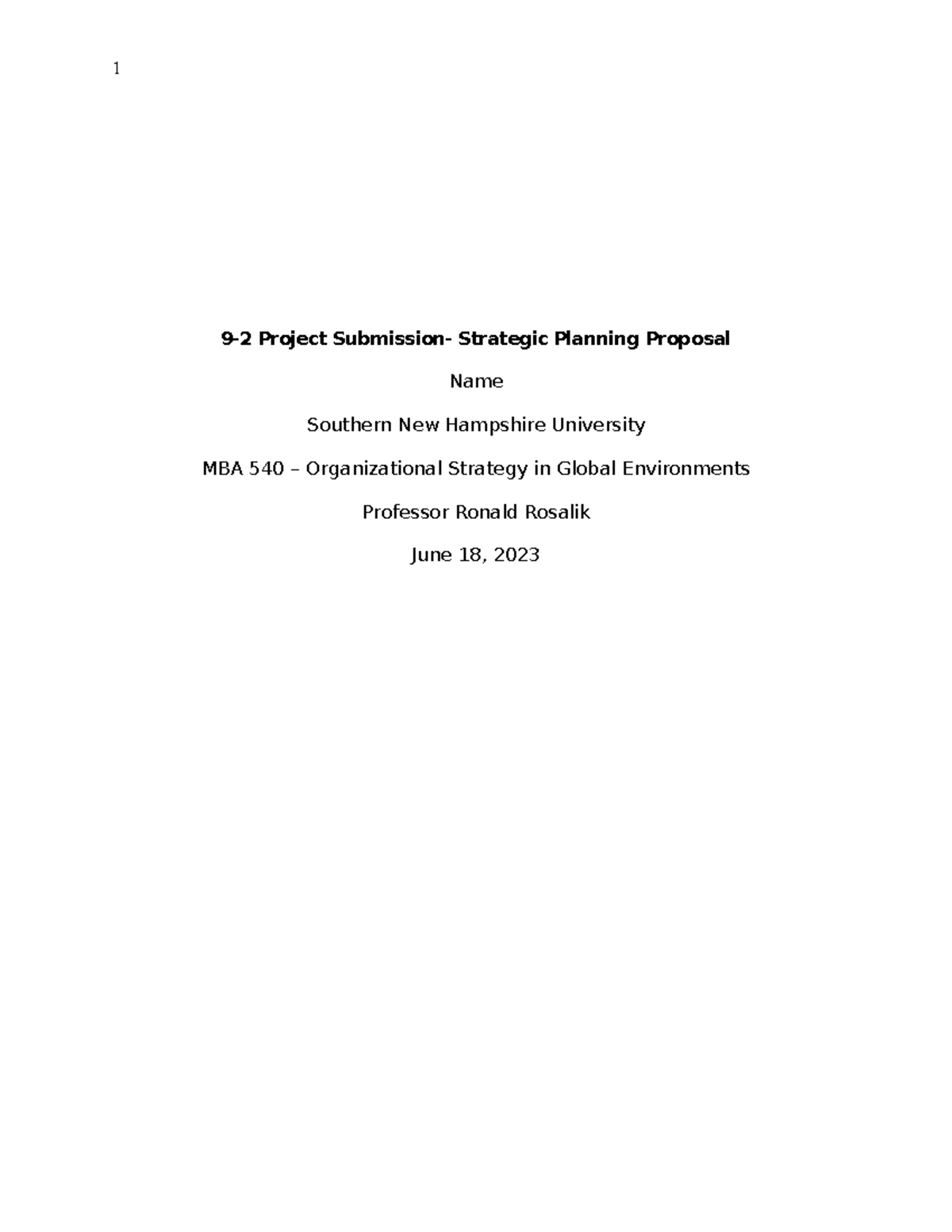 9-2 Project Submission- Strategic Planning Proposal-Executive Summary ...